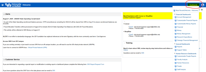 Use SIRI Page Options - Administrative Services Gateway - University at ...