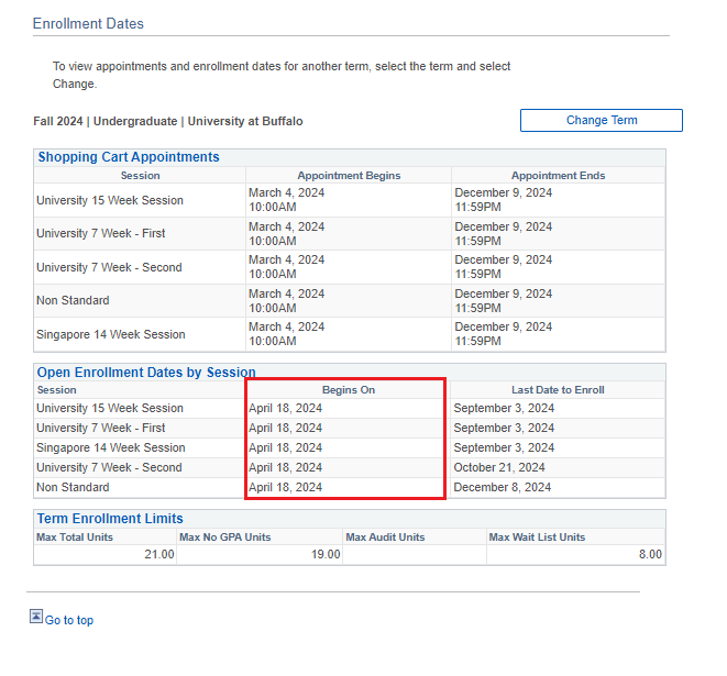 Enrollment Dates - Office of the Registrar - University at Buffalo