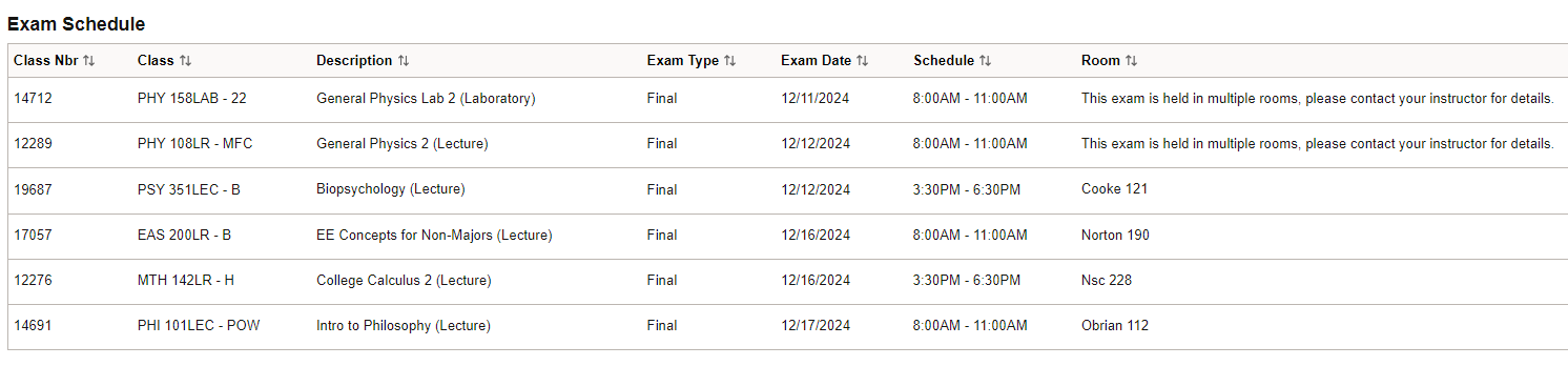 Final Exam Schedule - Office of the Registrar - University at Buffalo