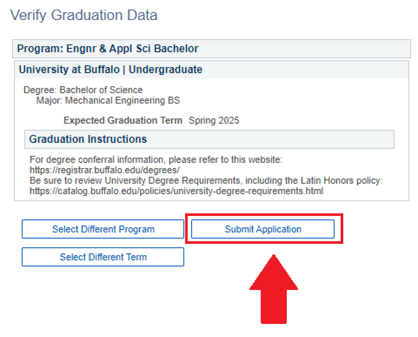 Graduation Application - Office of the Registrar - University at Buffalo
