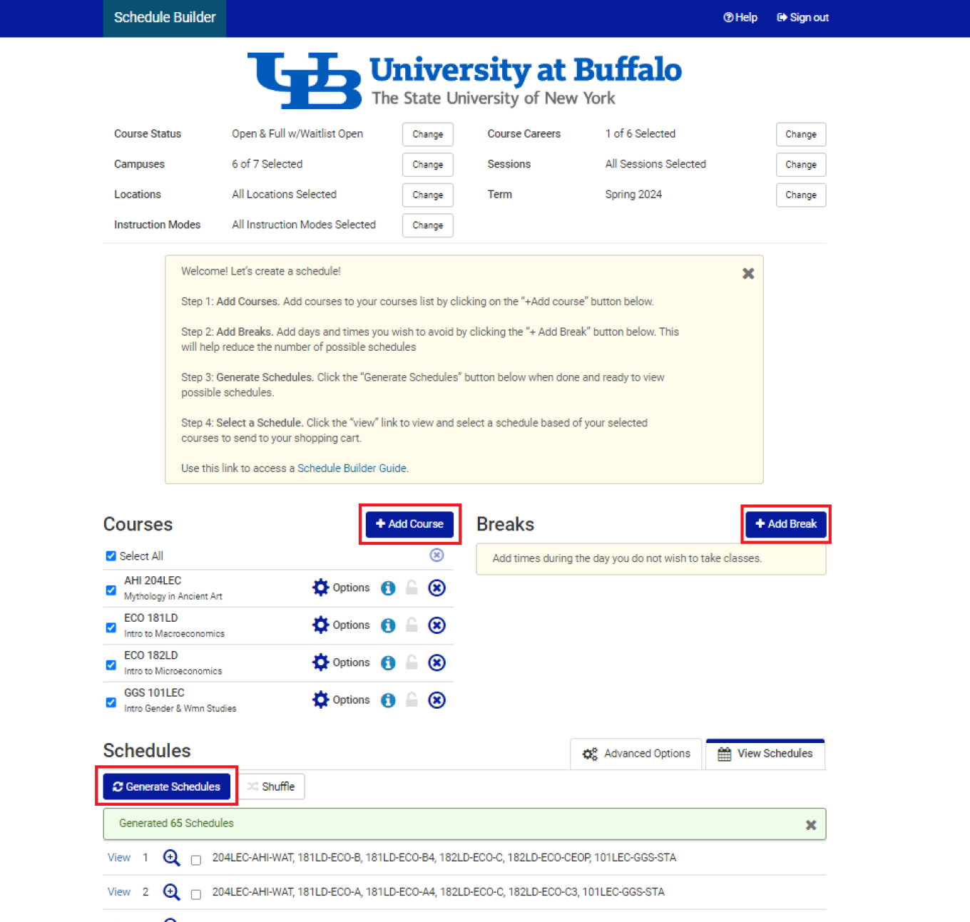 Schedule Builder - Office of the Registrar - University at Buffalo