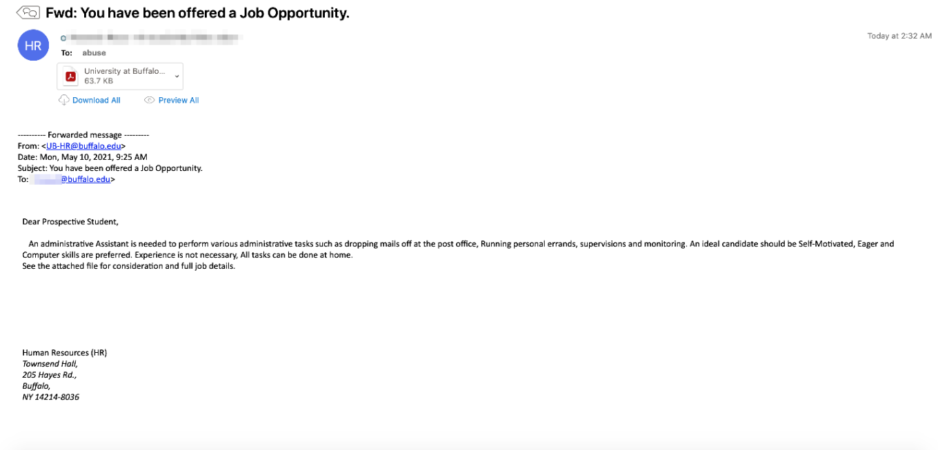 E-mail Employment Scam- "You have been offered a Job Opportunity"(5/10 ...