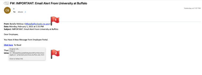 UB Outlook Web Access Phish - Do not click 'IMPORTANT: Email Alert From ...