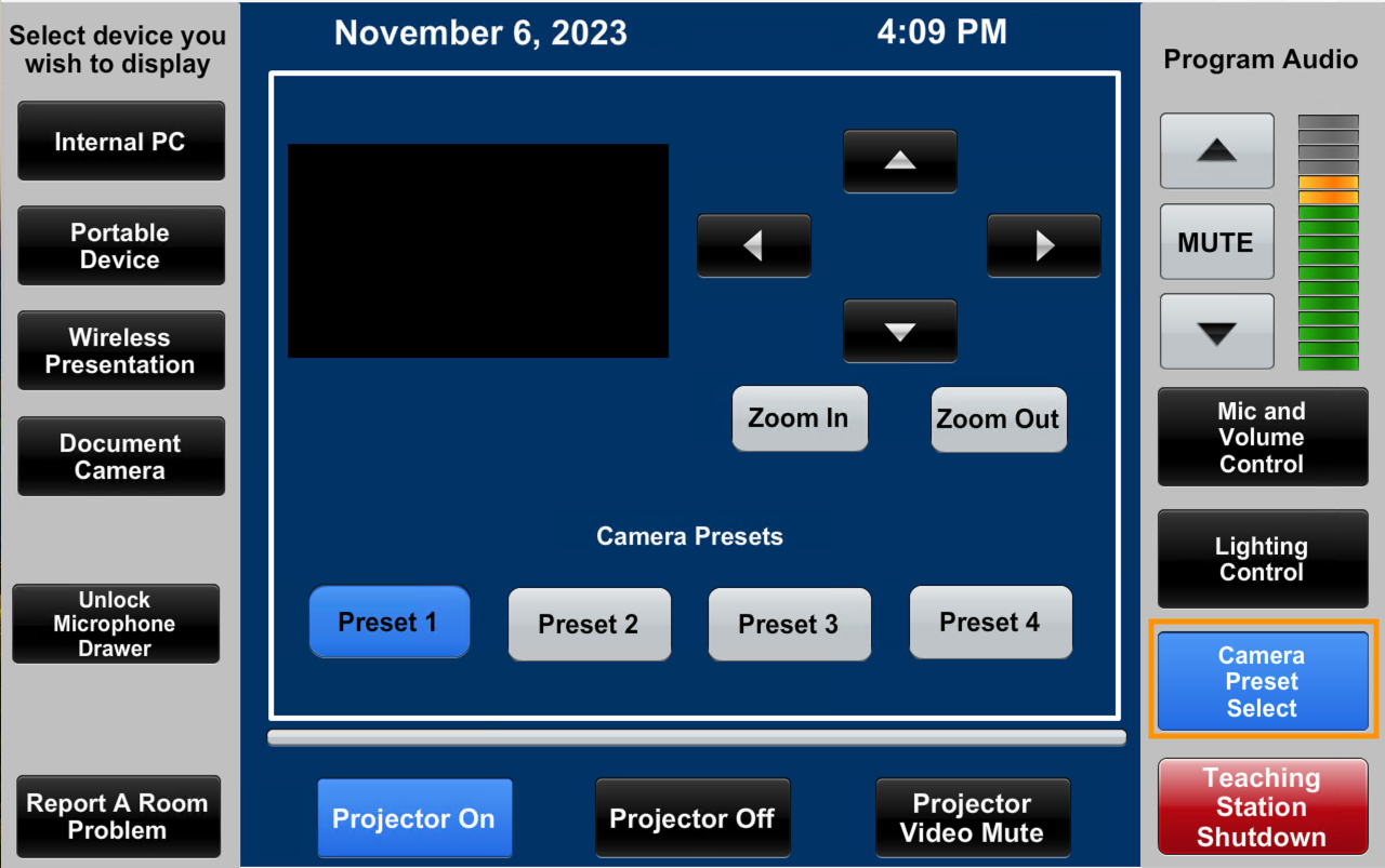 Using the Teaching Station Projector, Lights, Microphone, and Camera in the Technology Classroom ...